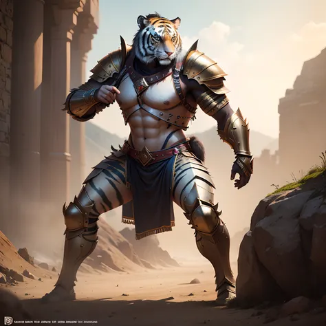 Super cute white tiger warrior in 4K realistic armor, super detailed, vray display, unrealistic ...