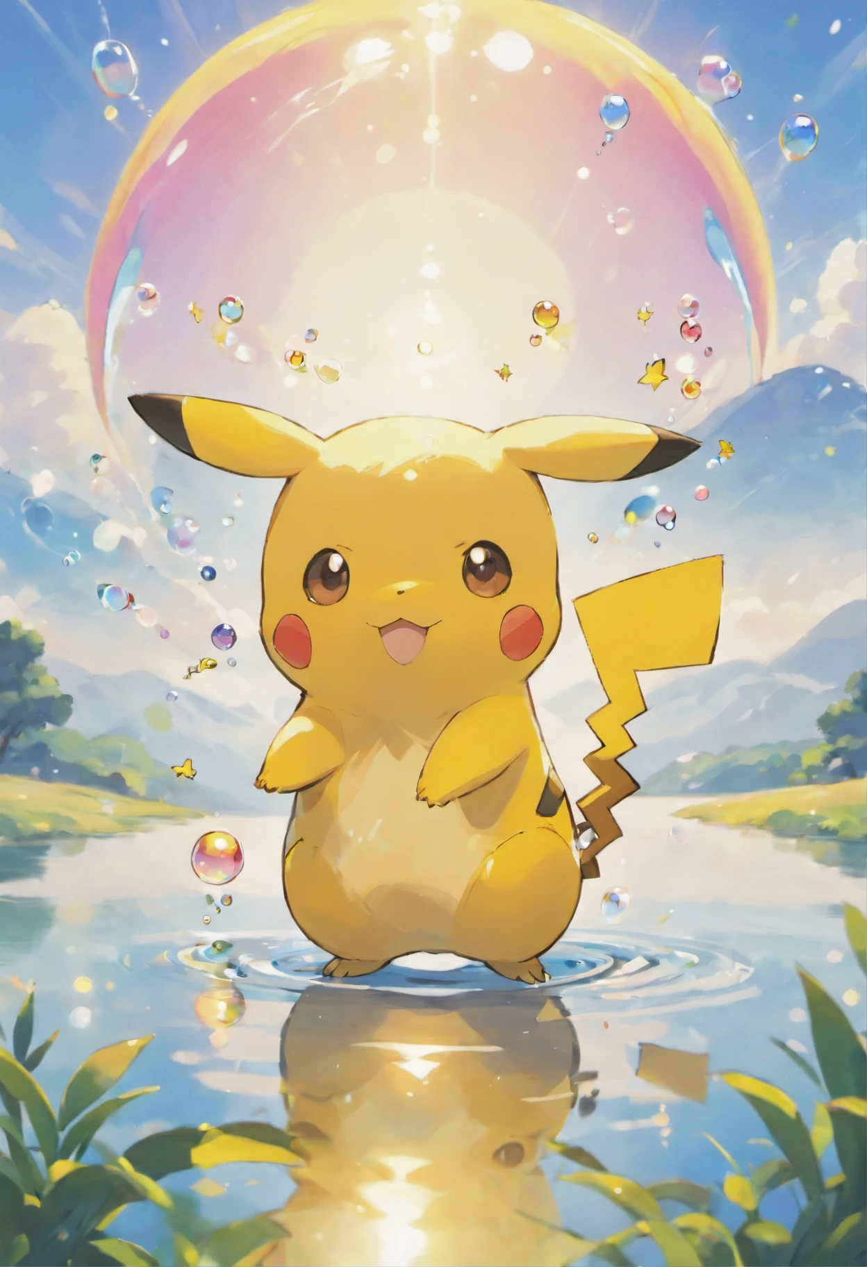 A touching scene in ultra-high definition 3D showcasing Pikachu making ...