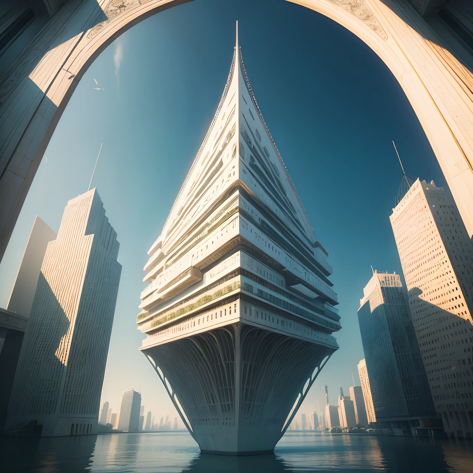 Arafed building in a city with a large arch in the middle - SeaArt AI