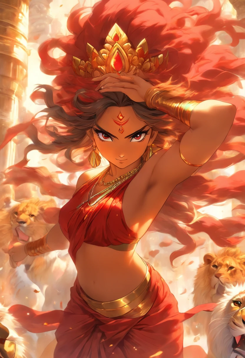 A woman in a red dress with a crown on her head - SeaArt AI