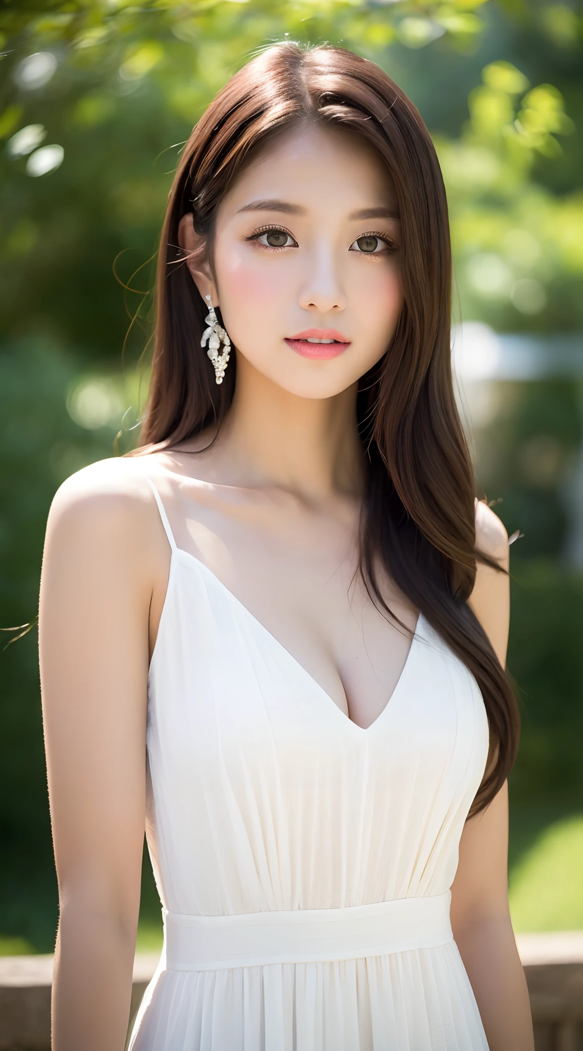 ((Best Quality, 8k, Masterpiece: 1.3)), Beautiful girl in white dress posing for photo ...