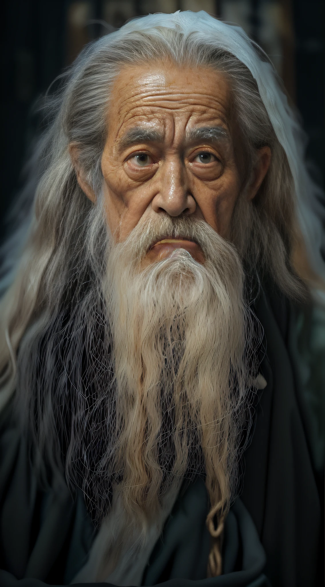 An old man，clad in robes，Face to the camera，The expression is serious ...