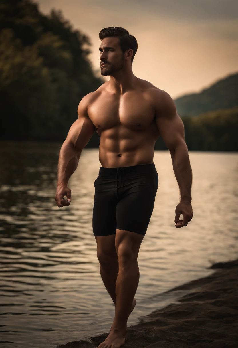 {Retrato de cuerpo entero}, Lake harmony, Modelo delgado, Cabello corto negro rizado, vello en ...