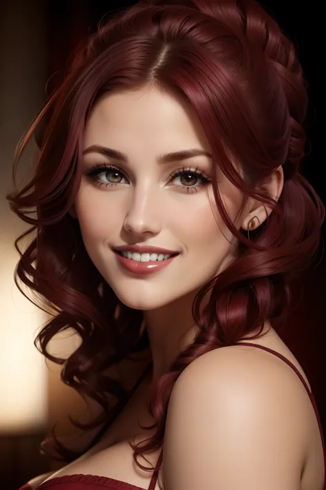 lucy pinder, face portrait, smiling, red hair, red lipstick - SeaArt AI