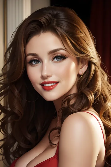 Lucy Pinder, Face portrait, smiling, black hair, long hair - SeaArt AI