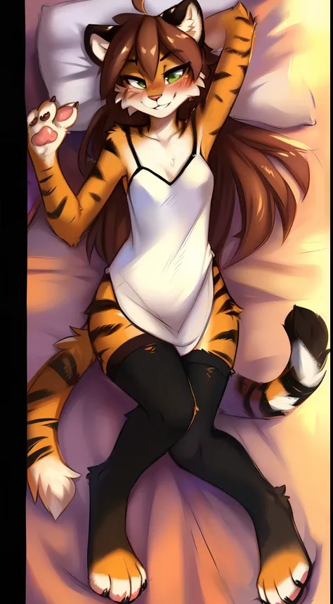 uploaded on e621, beautiful and detailed portrait of a (((feminine))) female anthro Tiger ...
