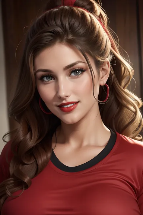 Lucy Pinder, Face Portrait, Red Lipstick, Smiling, Black Hair - SeaArt AI