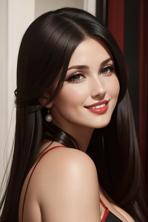 Lucy Pinder, Face portrait, smiling, black hair, long hair - SeaArt AI