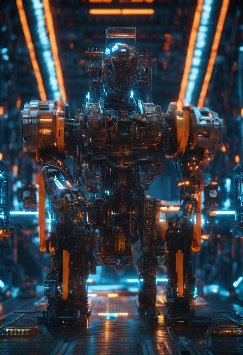 A robot in a futuristic room with neon lights - SeaArt AI