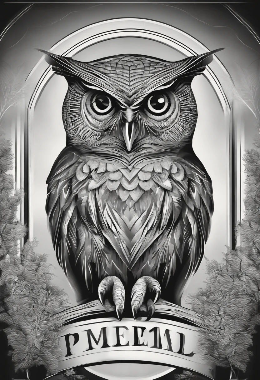 A close up of a black and white owl with a banner - SeaArt AI