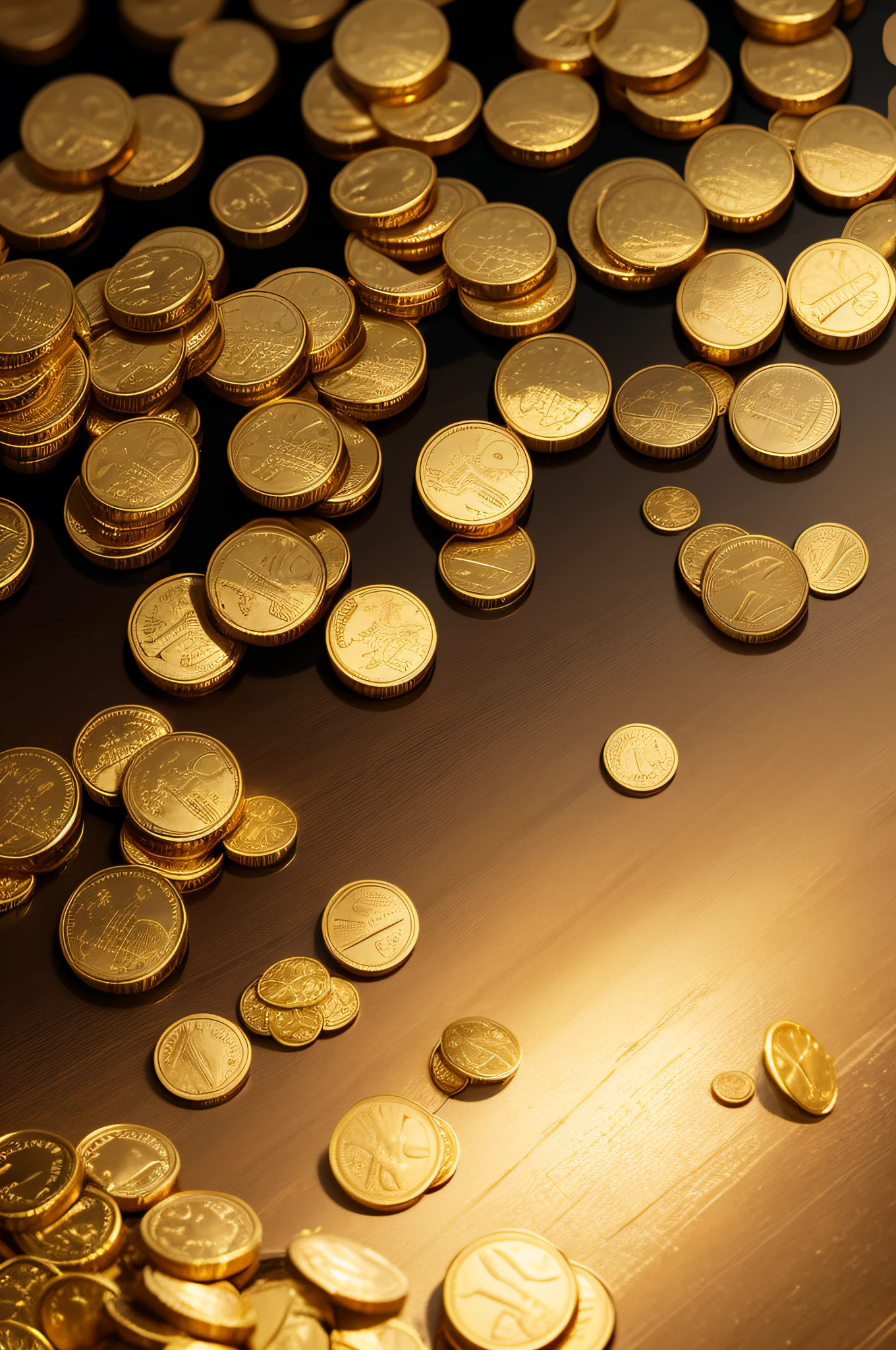 A close up of a pile of gold coins on a table - SeaArt AI