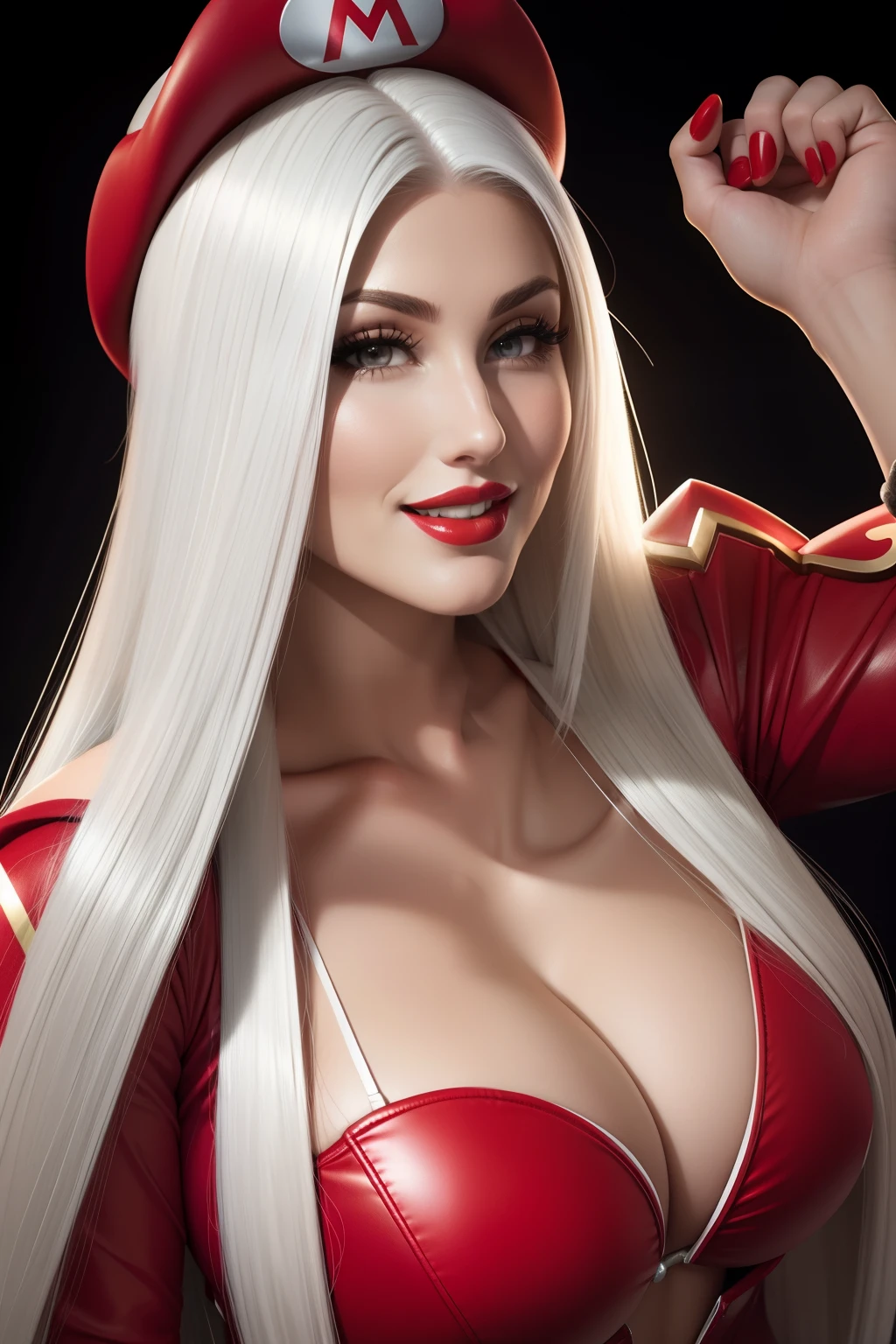 Lucy Pinder, Face Portrait, red lipstick, smiling, platinum hair - SeaArt AI