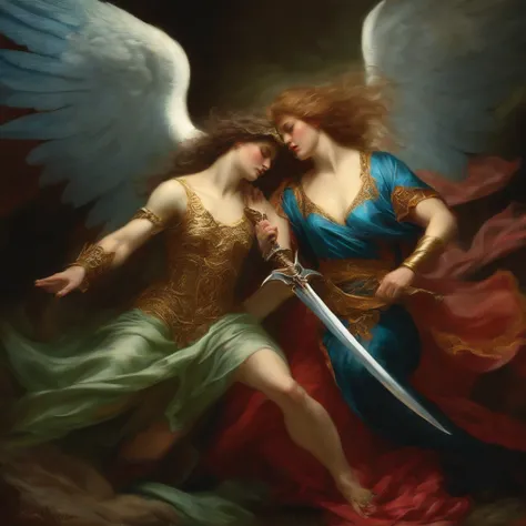 an beautiful angel fighting a demon - SeaArt AI