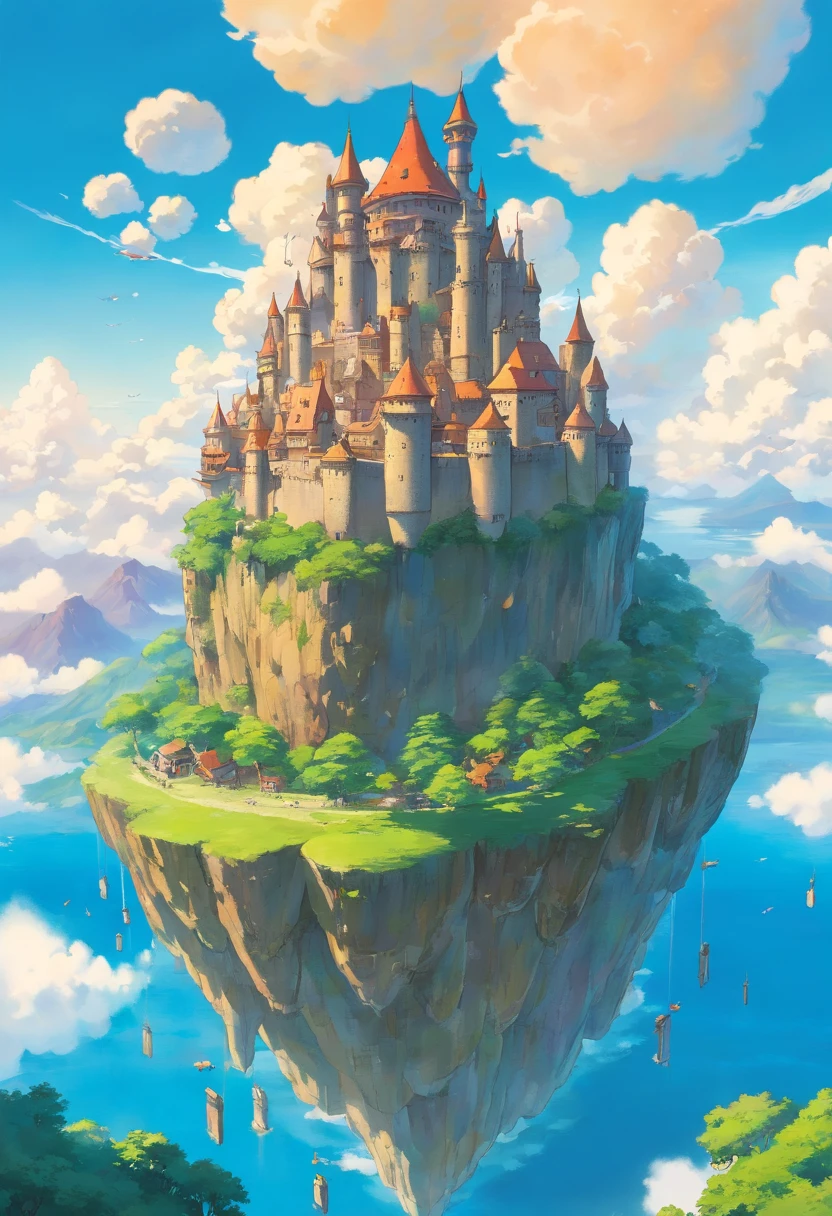 A castle floating in the sky with a lot of clouds - SeaArt AI