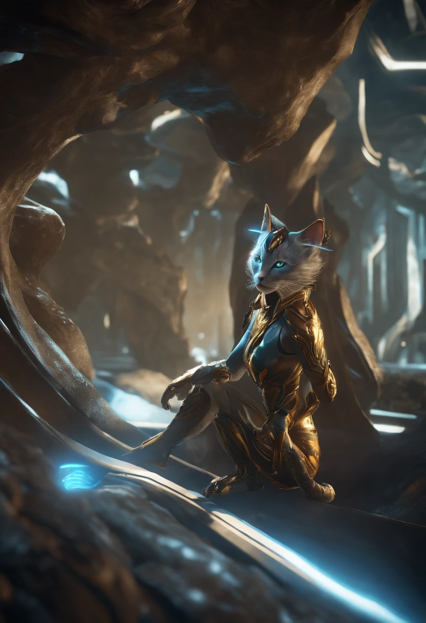 A cat in a suit is walking through a cave - SeaArt AI