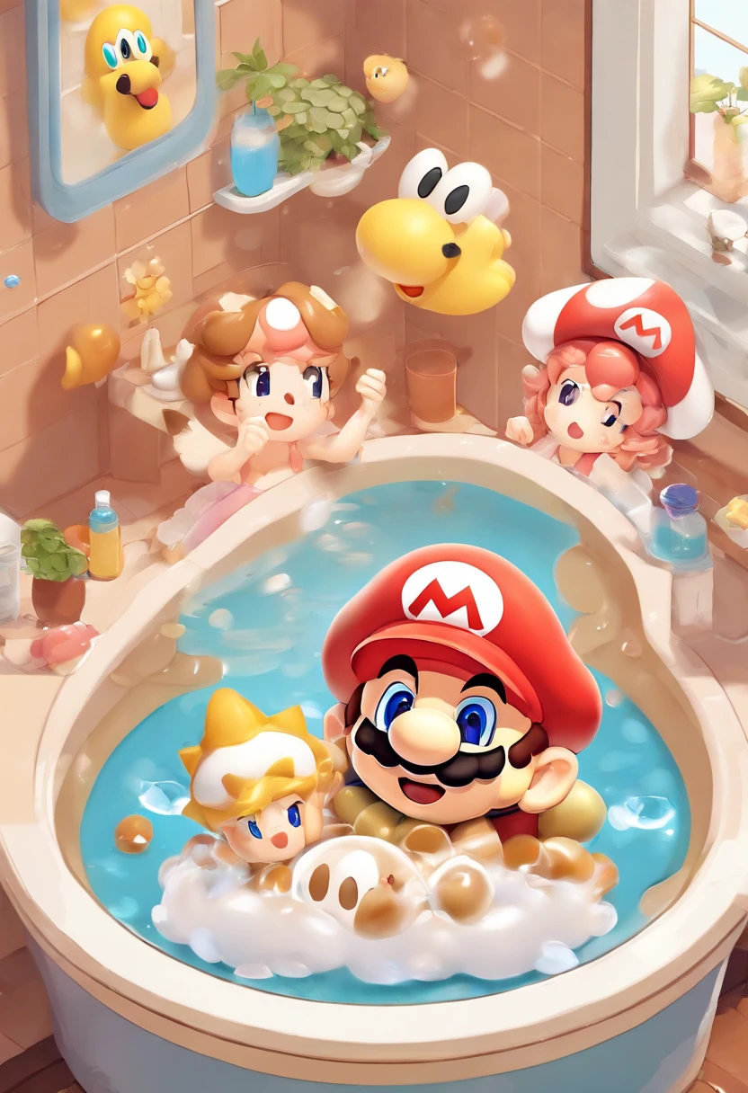 Nintendo mario kart bathtub with mario and friends - SeaArt AI