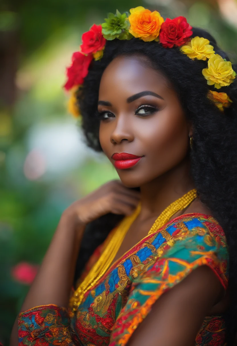 A woman with a flower crown on her head posing for a picture - SeaArt AI