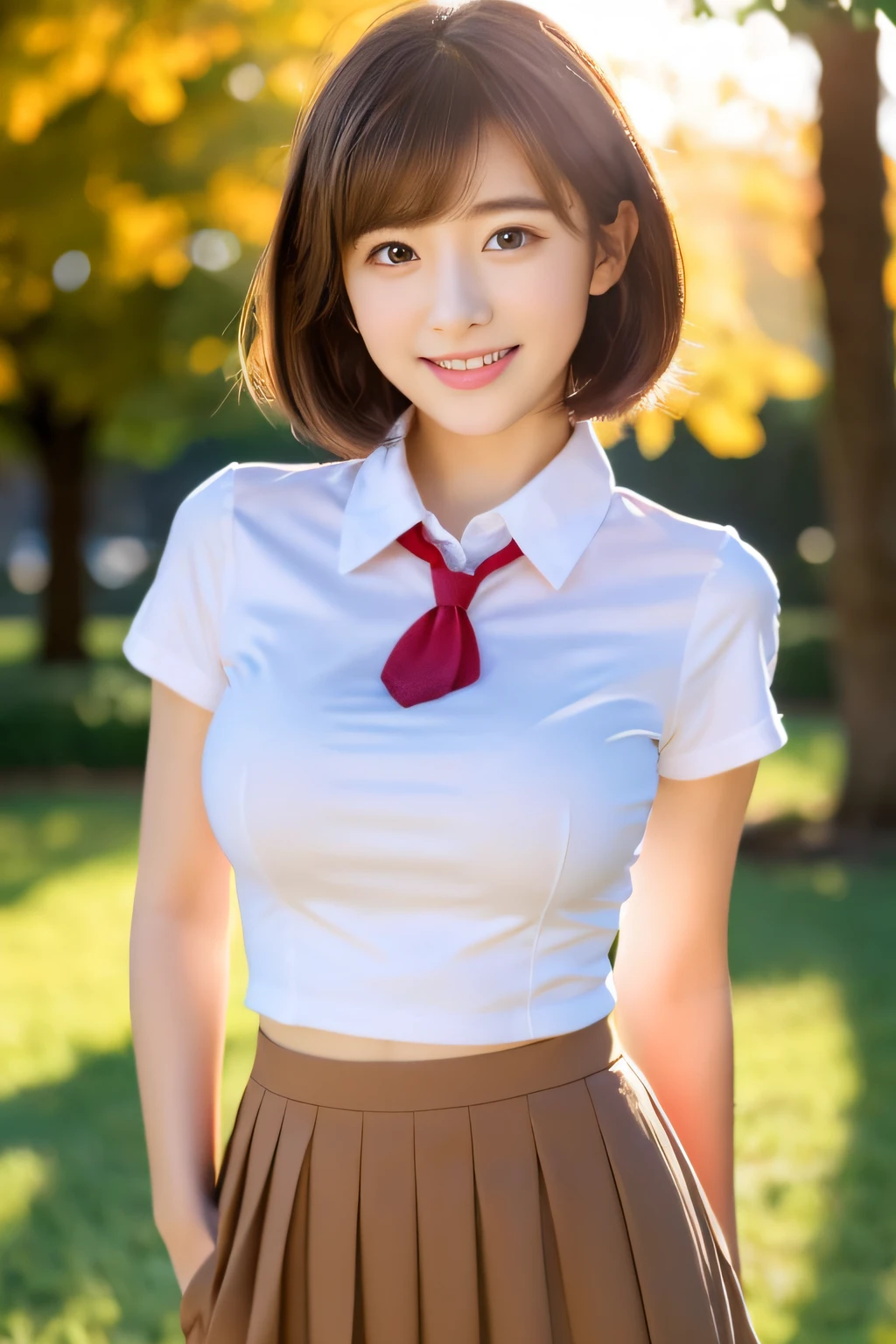 Arafed Asian Woman In A White Shirt And Red Tie Posing For A Picture