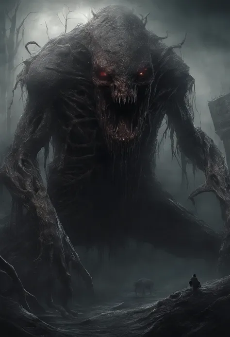 Draw a demonic creature with a strong, bloody face and bloody head ...