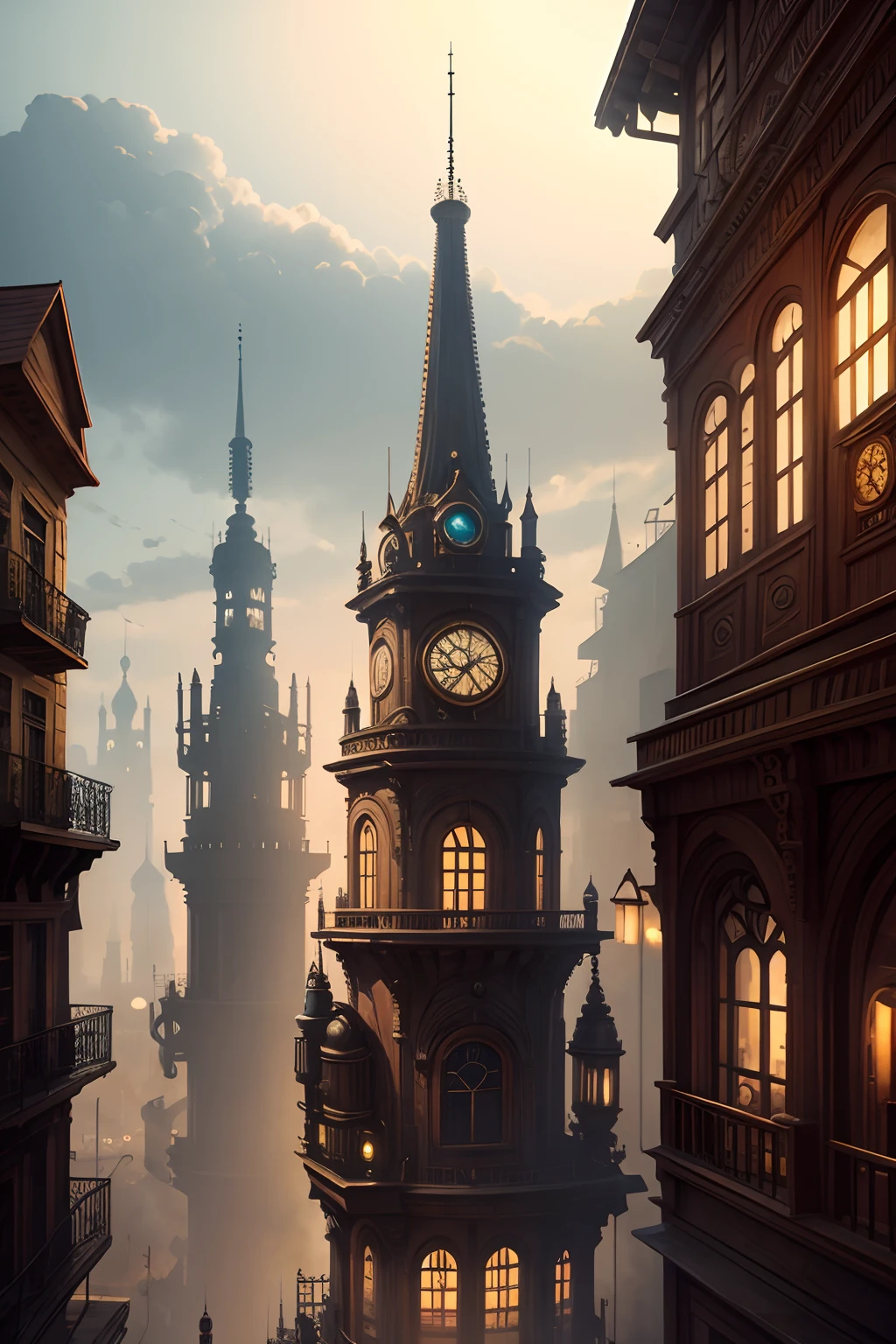 There is a clock tower in the middle of a city - SeaArt AI