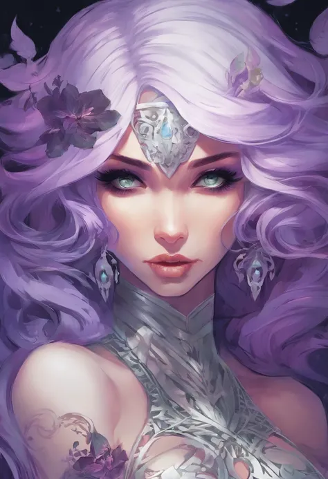 Close Up Retrato Da Mulher No Traje Com Cabelo Roxo E Olhos Roxos