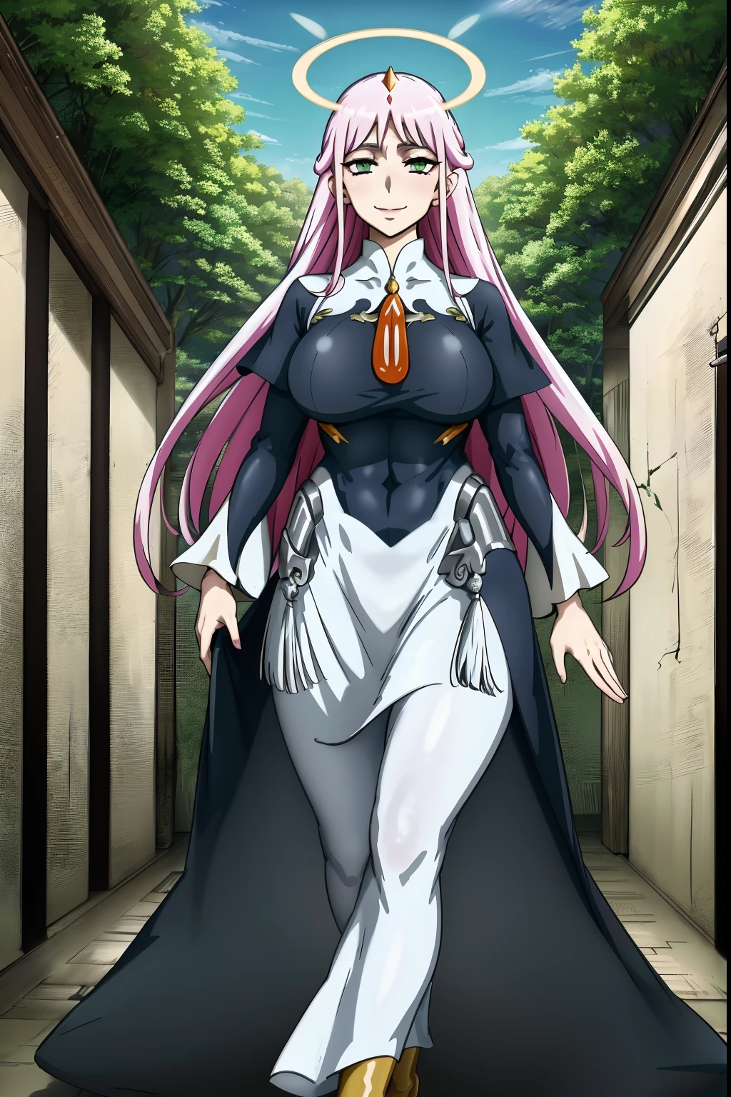 A woman in a long dress and a cape walking down a hallway - SeaArt AI