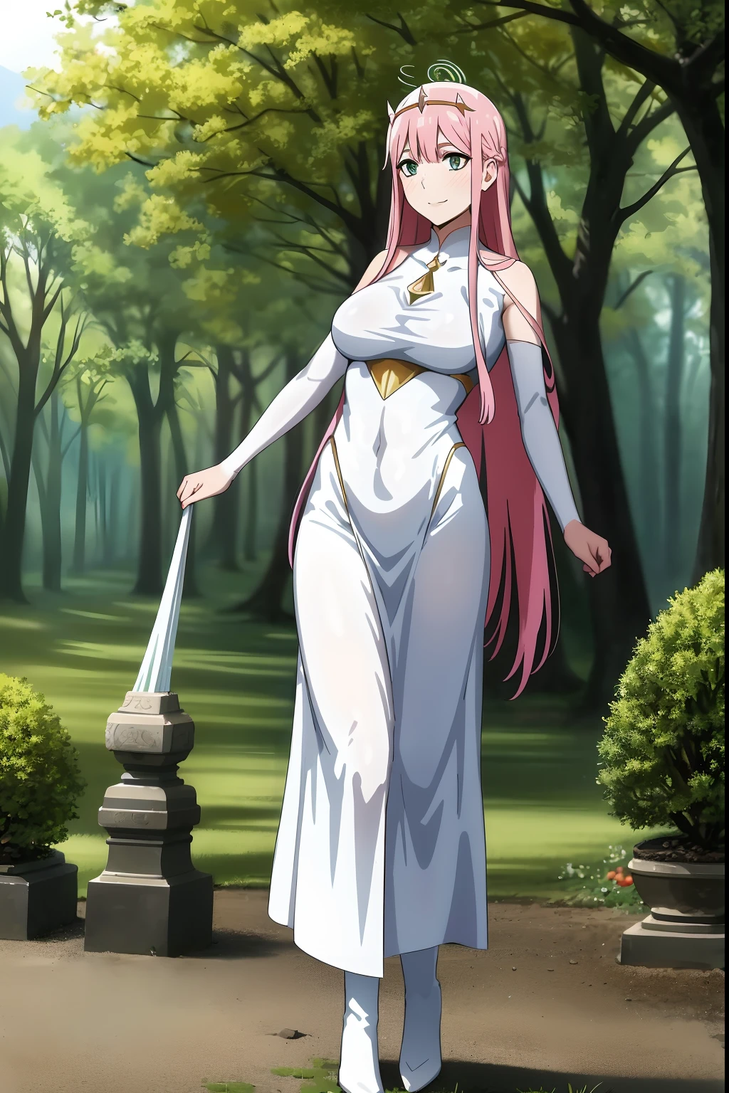 Zero Two, dress, sun halo, holy, smile - SeaArt AI