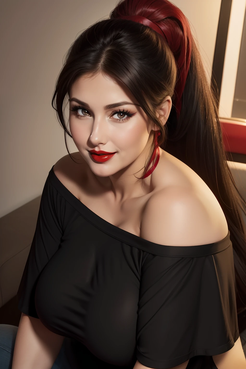 Lucy Pinder, Face portrait, face, cleavage, ((red lipstick)) - SeaArt AI