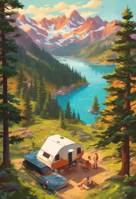 RV camping，Pop art，Albert Bierstadt，Great outdoor activities，Close-up ...