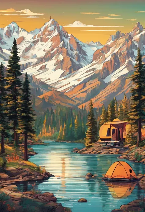 RV camping，Pop art，Albert Bierstadt，Great outdoor activities，Close-up ...