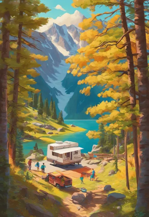 RV camping，Pop art，Albert Bierstadt，Great outdoor activities，Close-up ...