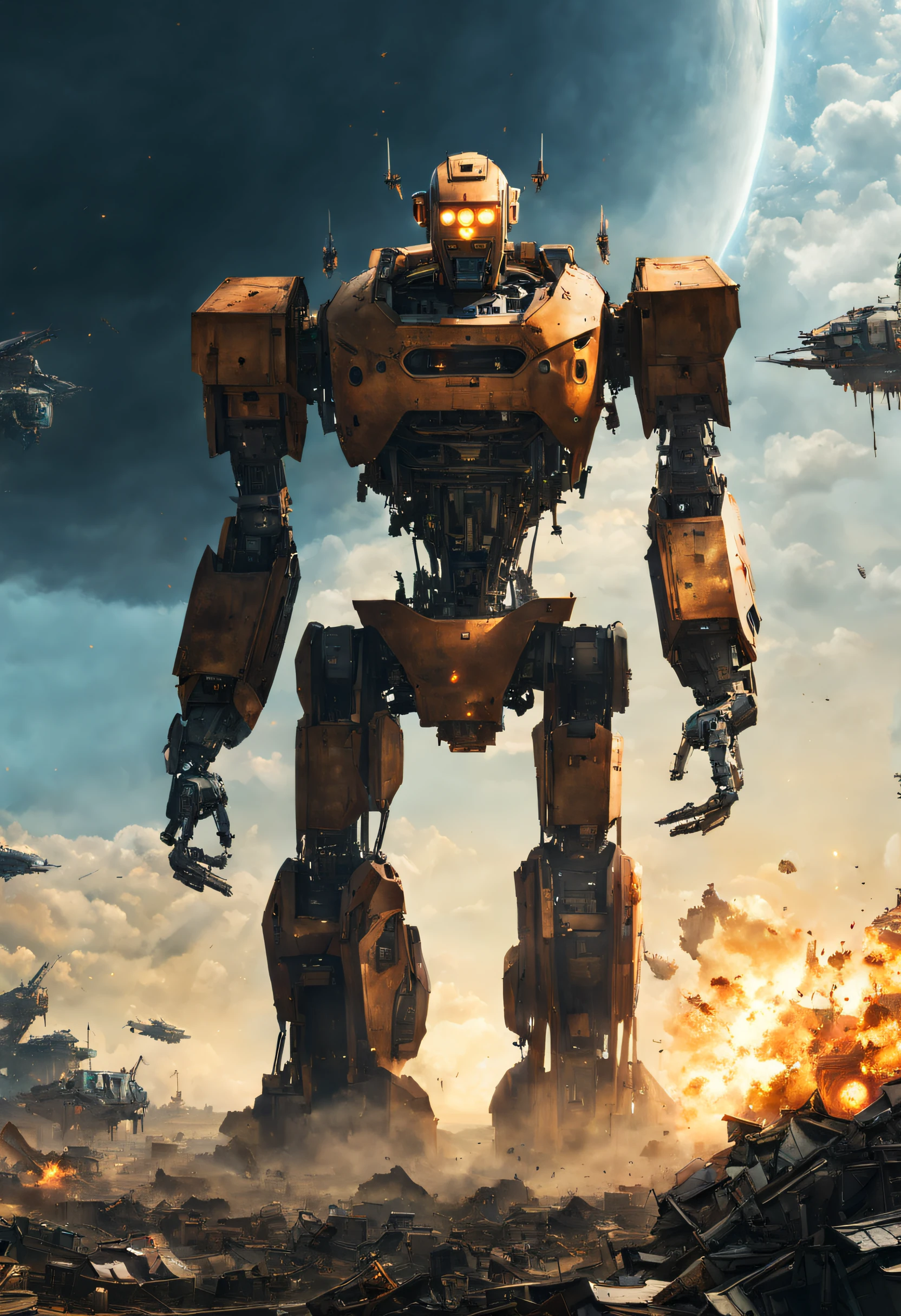 Killer iron robots from_Below from_The side spacecraft exploded above ...