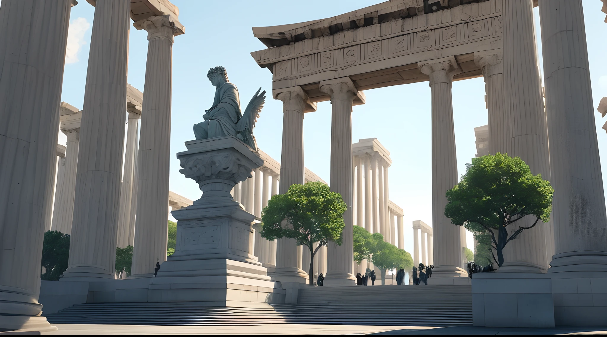 Arafed view of a large building with a statue in front of it - SeaArt AI