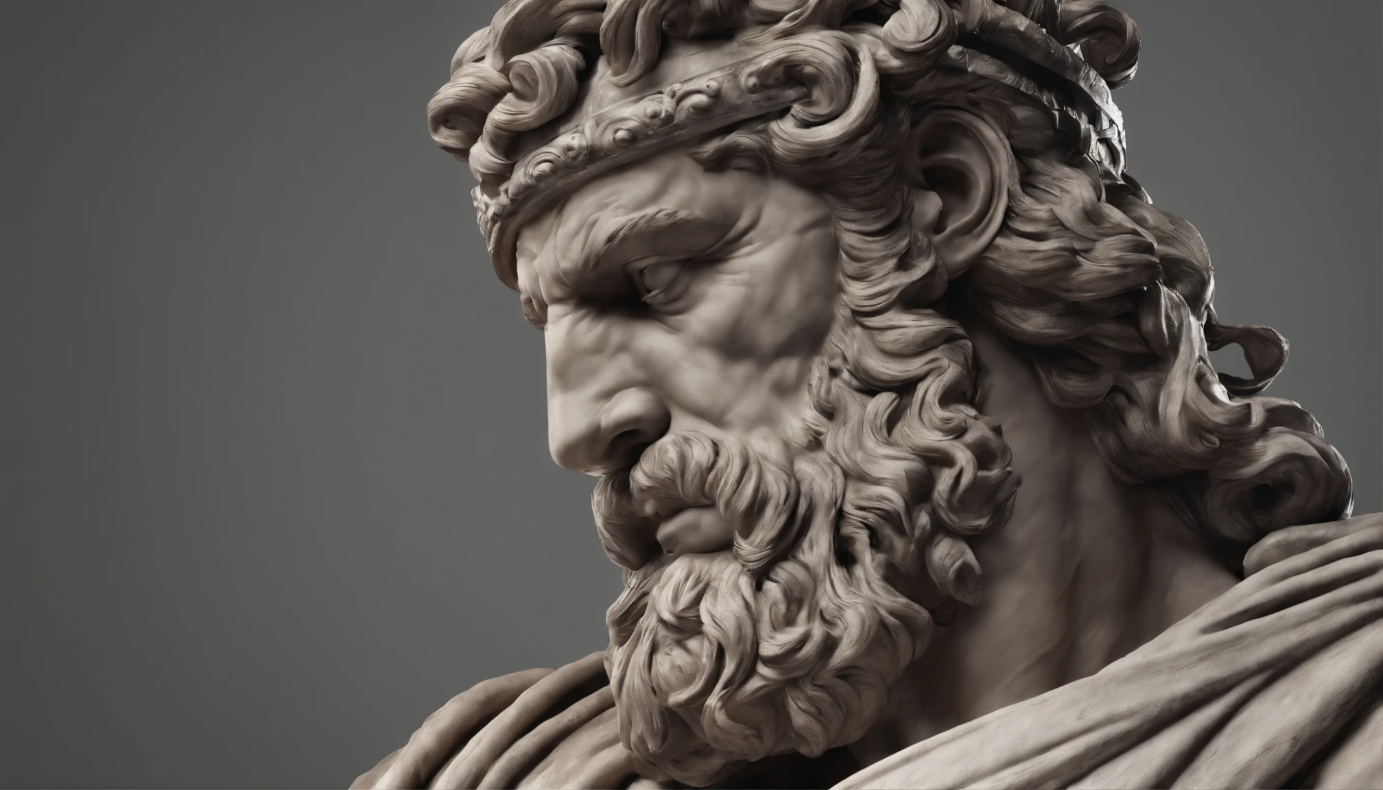 Stoic Greek statue with very muscular body in profile, strong arms ...