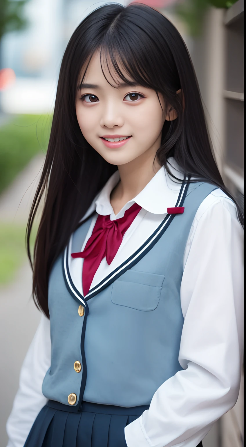 A close up of a woman in a school uniform posing for a picture - SeaArt AI