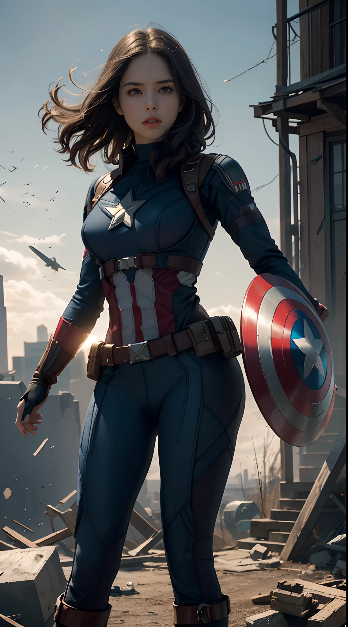 1girl, full body shot, Haley atwell as Captain America (from MCU), ((wearing Captain America ...