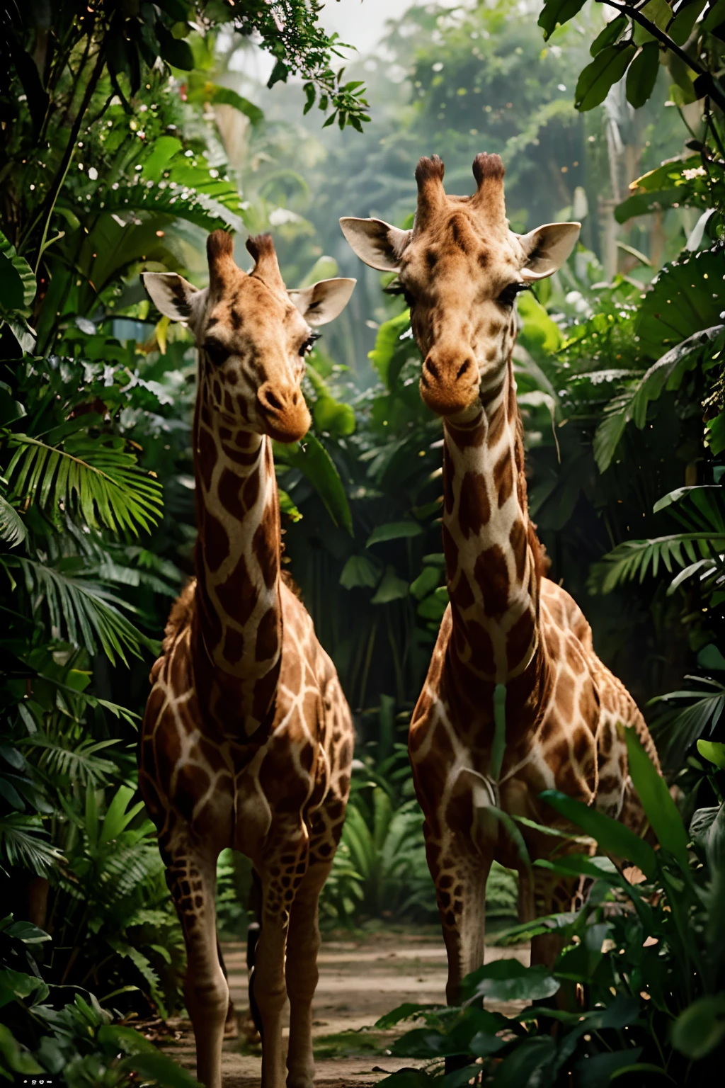 giraffe couple in lush jungle, scenery, art season trends, sharp focus ...