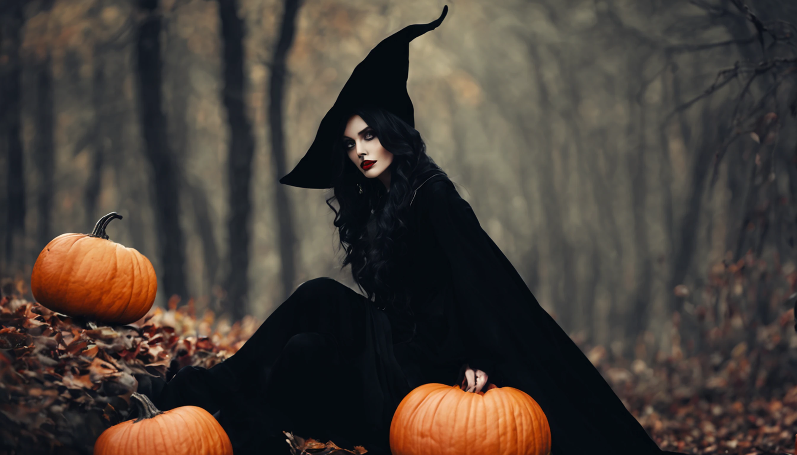 Witch with pumpkin and broom, Em um estilo de dia das bruxas, dia das bruxas, tema halloween ...