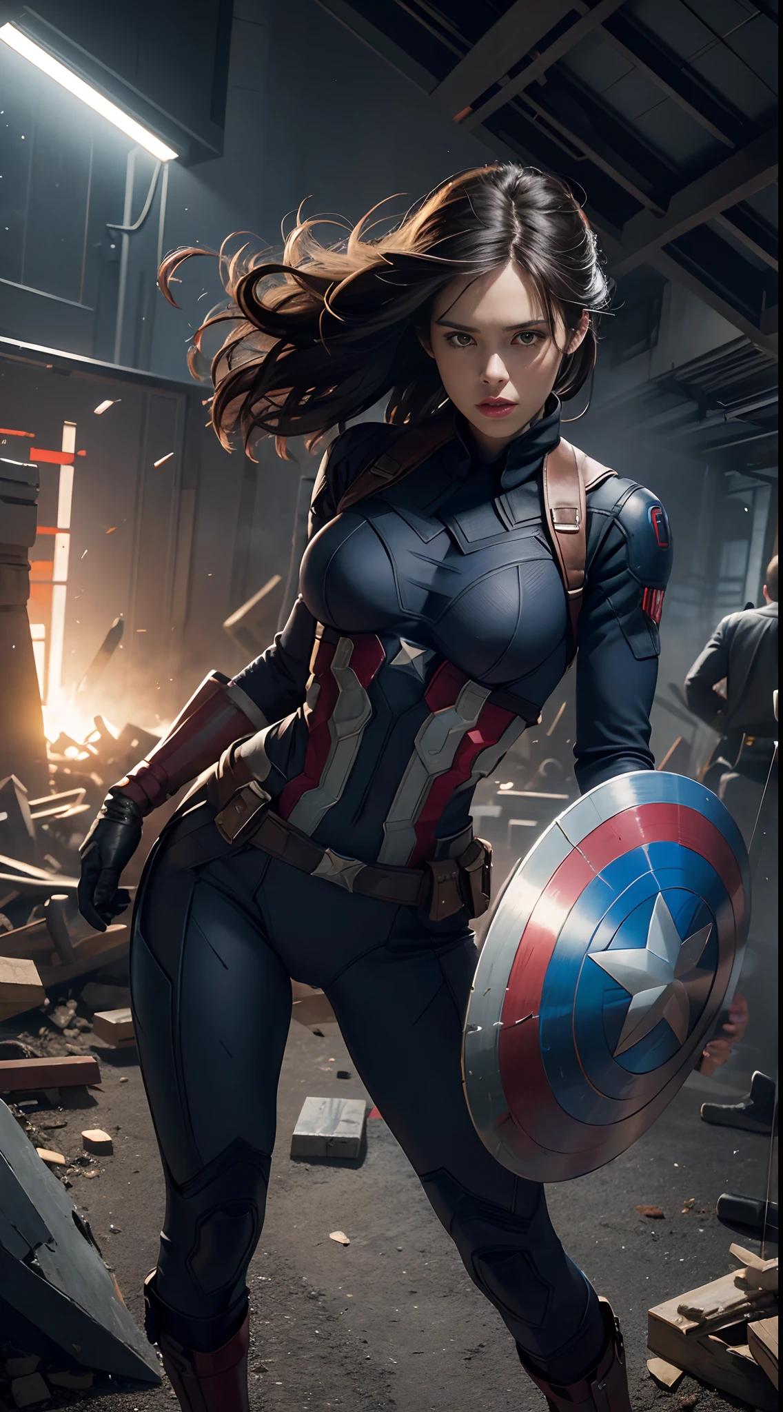 A woman in a captain america costume holding a shield - SeaArt AI