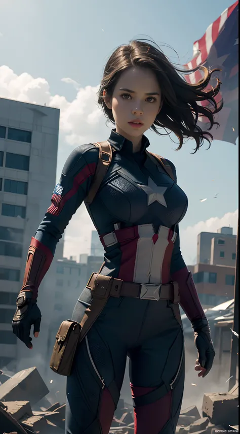1 chica, Haley Atwell como Capitán América (de la MCU), ((vistiendo traje de Capitán América ...