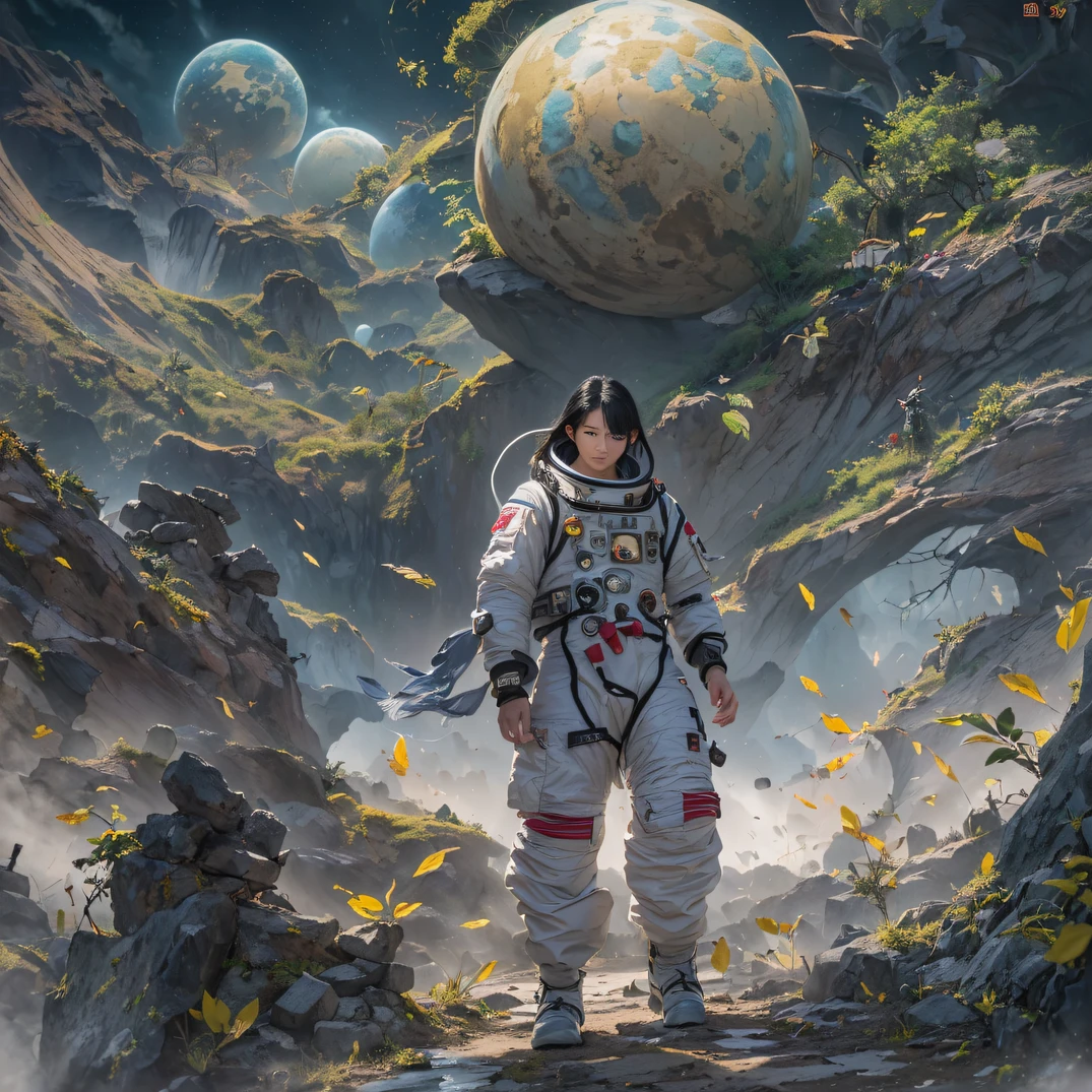 Arafed astronaut standing in front of a giant planet - SeaArt AI