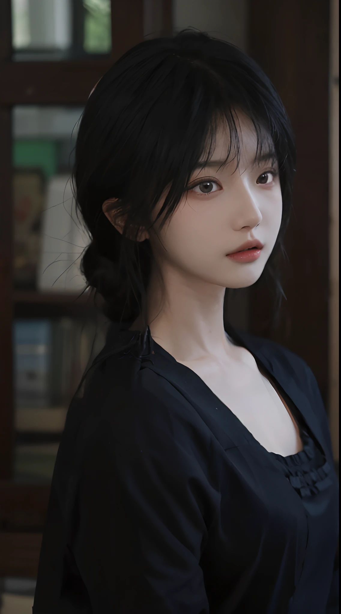 A Close Up Of A Woman With A Black Shirt And A Black Top Seaart Ai