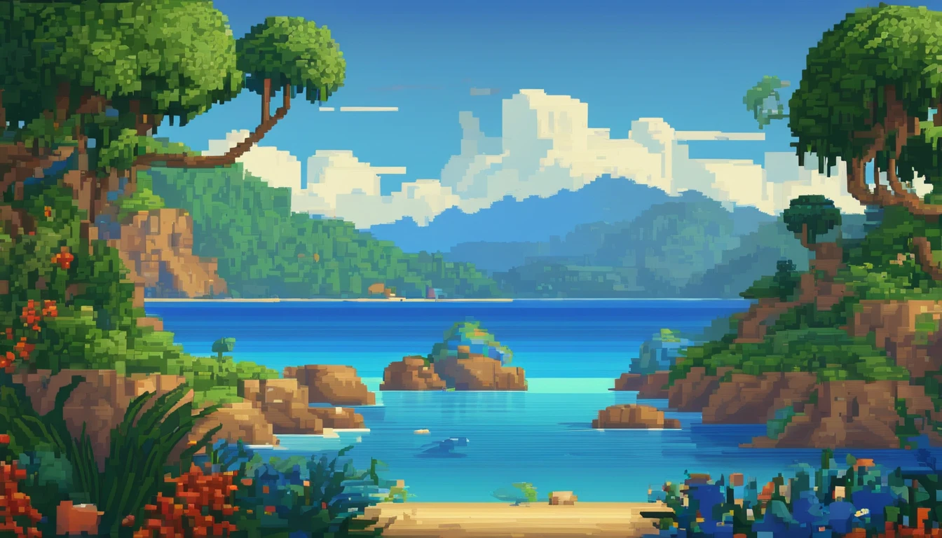Klein blue painting pixel art rising on calm sea, beautiful detailed pixel art, detailed pixel ...