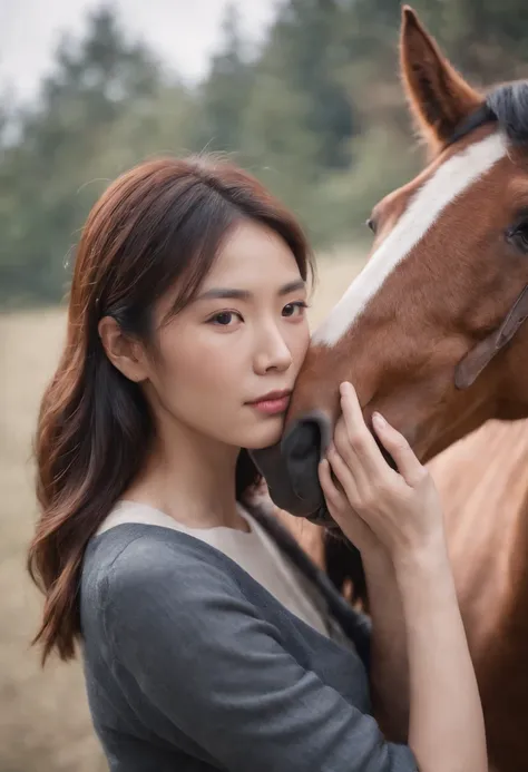 Photo of 20-year-old woman hugging her horse - SeaArt AI