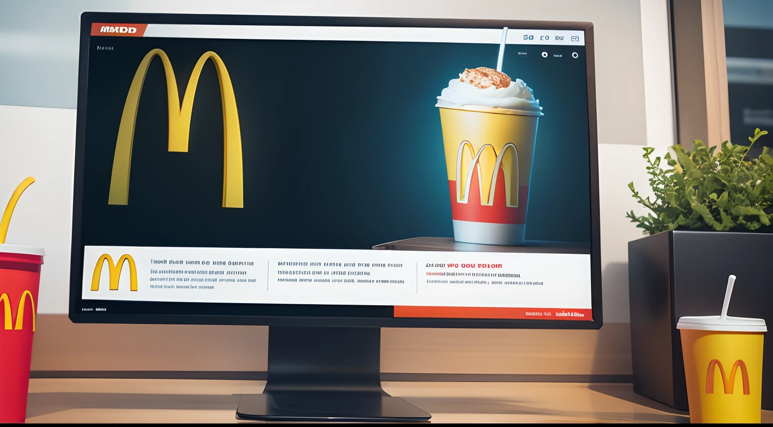Araffe mcdonalds is on the computer screen with a drink - SeaArt AI