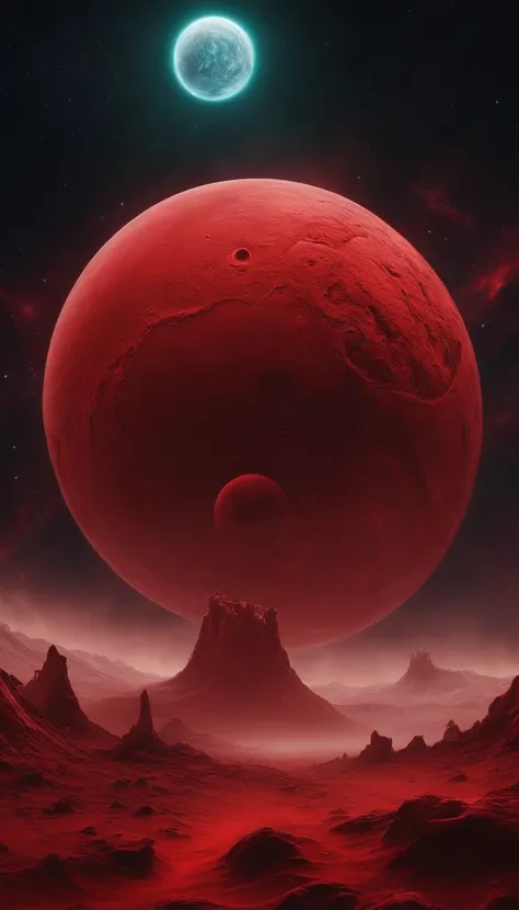 mutating planet, covered in fleshy blood red surface, vivid cosmic backdrop, in outer space ...