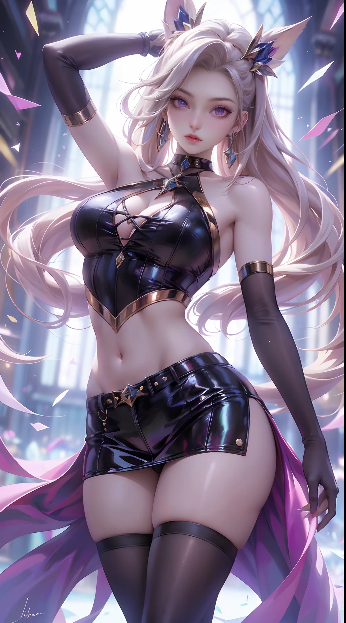 A woman in a black outfit and a cat ears is posing - SeaArt AI