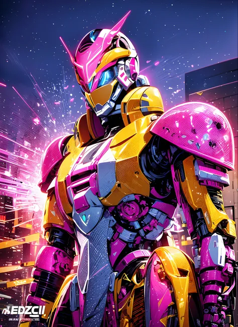 Close-up of robot in pink and yellow suit, Mecha suit, mecha art, mecha ...