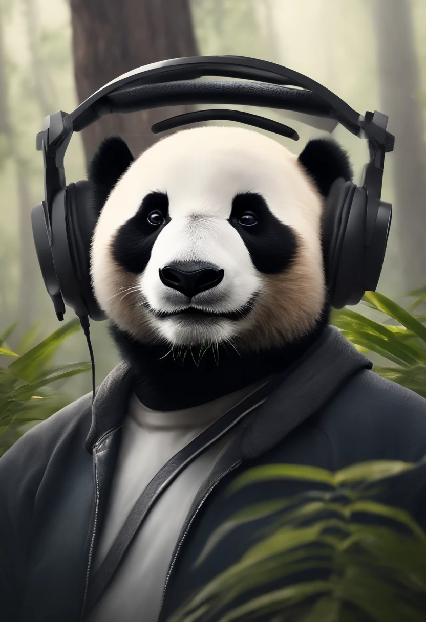 Aggressive panda player from headset to profile - SeaArt AI