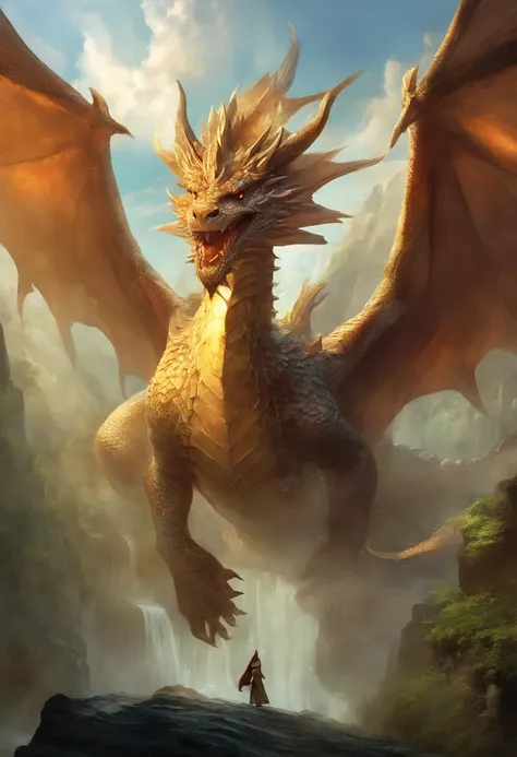 There is a big dragon with a huge head and a huge body, epic fantasy ...
